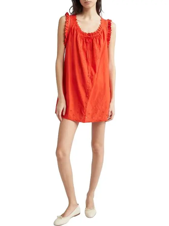 DÔEN Nessie Eyelet Organic Cotton Mini Dress - Red Zinnia