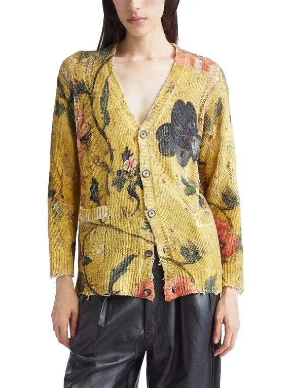 R13 Ripped Floral Cardigan - Ochre Floral