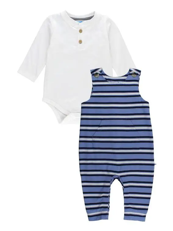 RUGGEDBUTTS Stripe Romper & Henley Bodysuit Set - Blue