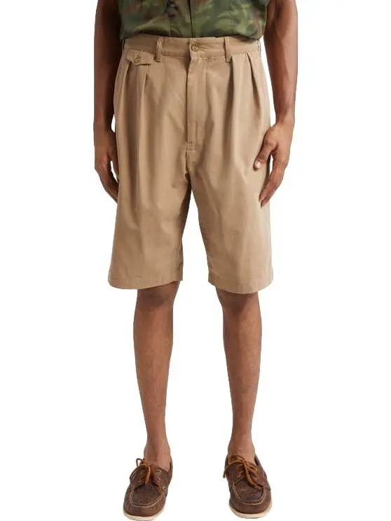 BEAMS Pleated Cotton Twill Bermuda Shorts - 24 Khaki