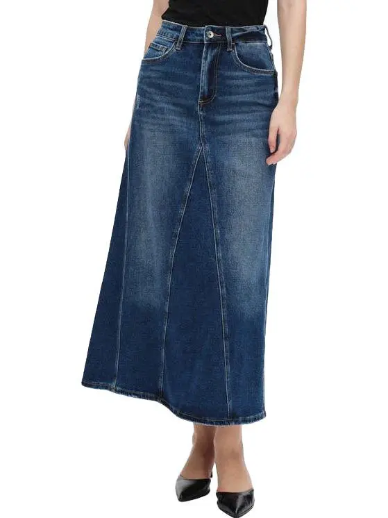 BAYEAS A-line Midi Denim Skirt - Blue Tears