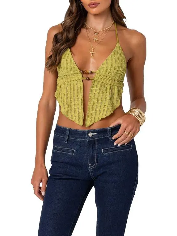 EDIKTED Open Back Halter Top - Green