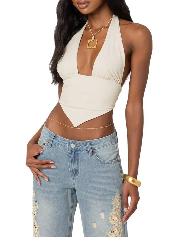 EDIKTED Open Back Halter Top - Cream