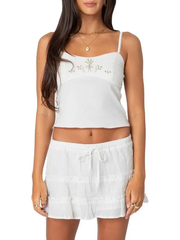 EDIKTED Floral Embroidered Camisole - White