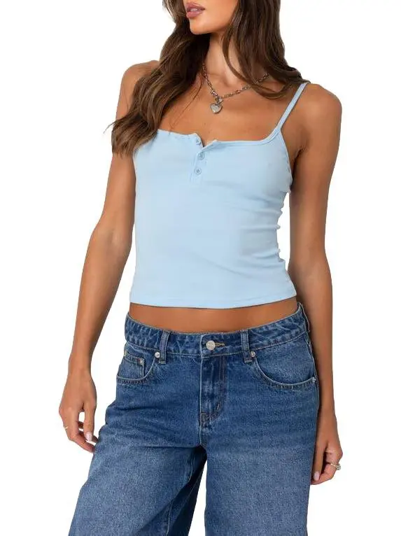 EDIKTED Ribbed Henley Camisole - Light-blue