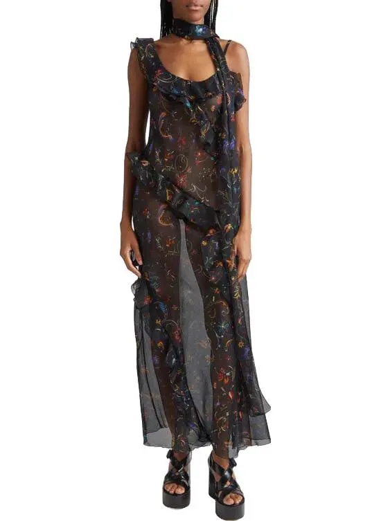 SIEDRES Monica Floral Print Chiffon Maxi Dress - Black Multi