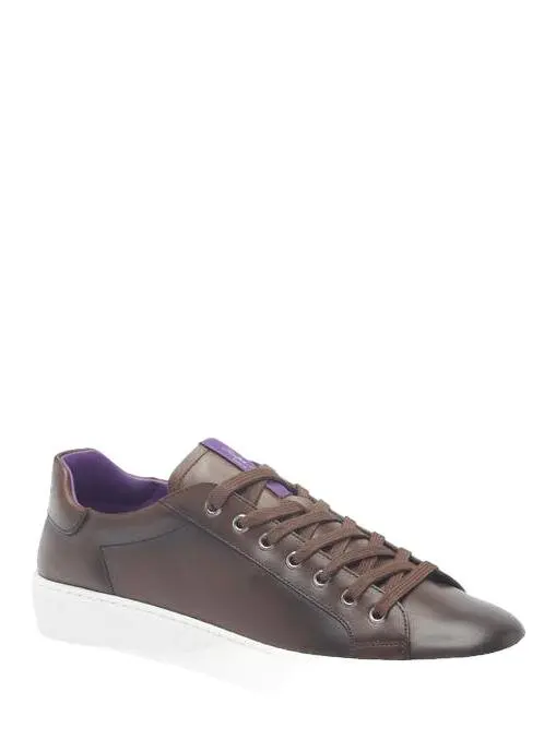 Ralph Lauren Purple Label Severn Calfskin Leather Sneaker - Luggage Brown