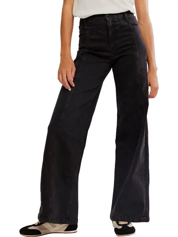 Free People Libre Front Yoke Wide Leg Jeans - Cafe Noir