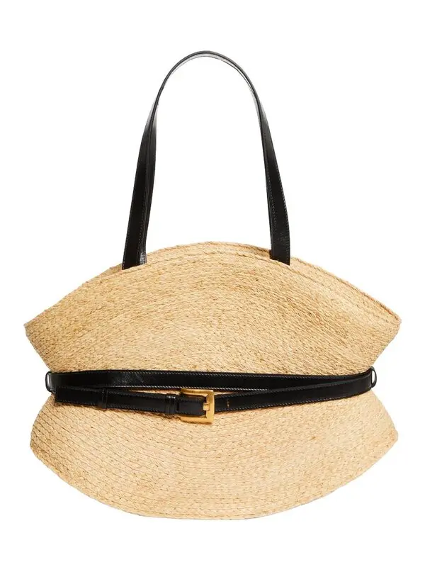 Balmain Medium Shuffle Raffia Tote - Natural/black
