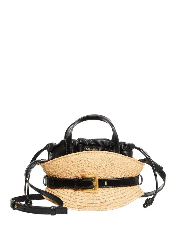 Balmain Mini Shuffle Belted Raffia Bag - Natural/black