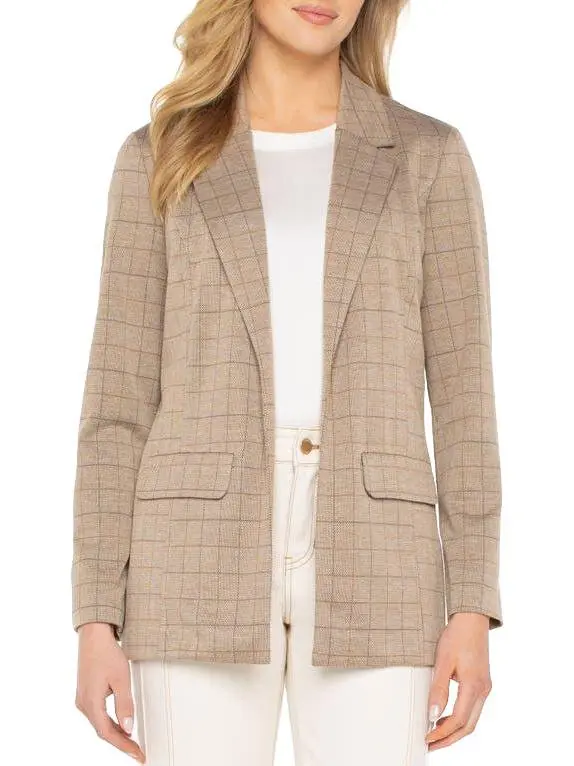 LIVERPOOL Open Front Boyfriend Blazer - Khaki Grid Check