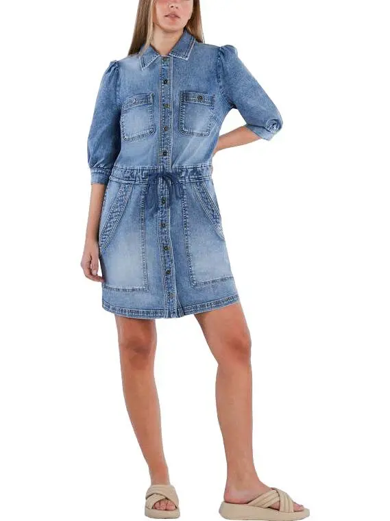 WASH LAB DENIM Utility Shirt Dress - Puff Blue