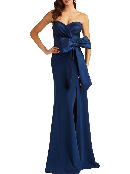 Tadashi Shoji Strapless Stretch Crepe Gown - Navy