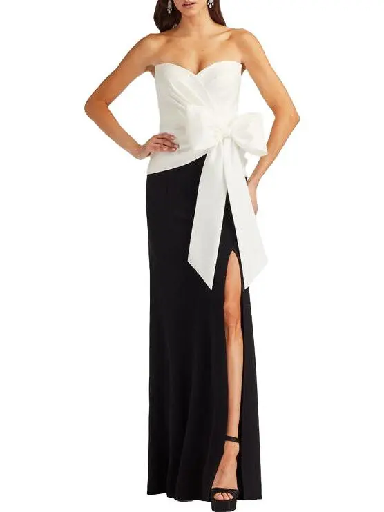 Tadashi Shoji Strapless Stretch Crepe Gown - White/black