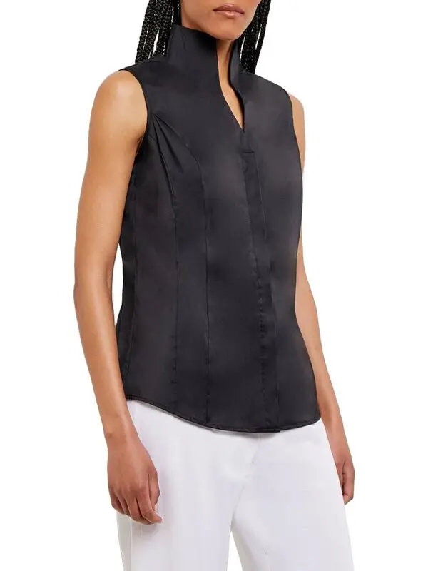 Misook Sleeveless Shirt With Stand Collar - Black