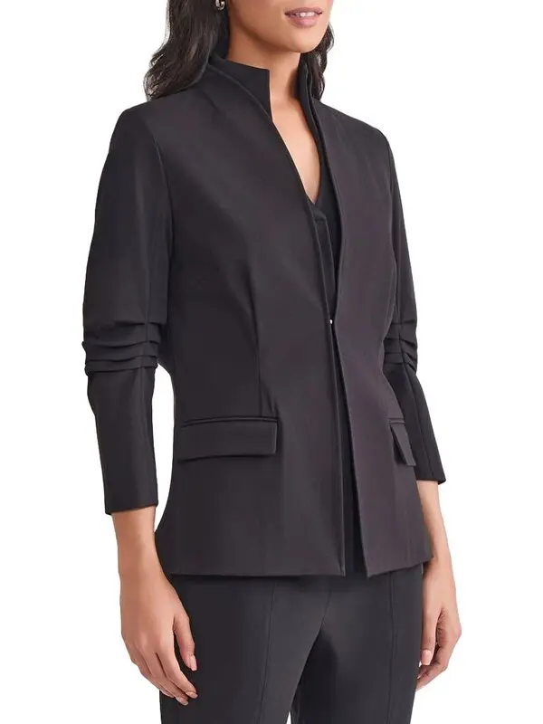 Misook Ruched Sleeve Ponte Jacket - Black