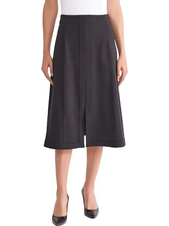 Misook Ponte A-line Midi Skirt With Front Slit - Black