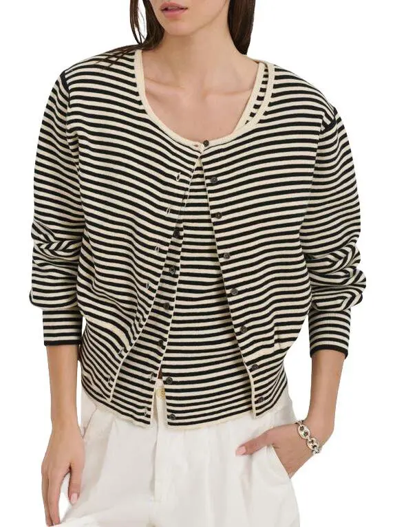 ALEX MILL Stripe Puff Sleeve Cardigan - Cream/black