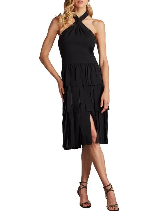 Tadashi Shoji Halter Tiered Cocktail Dress - Black