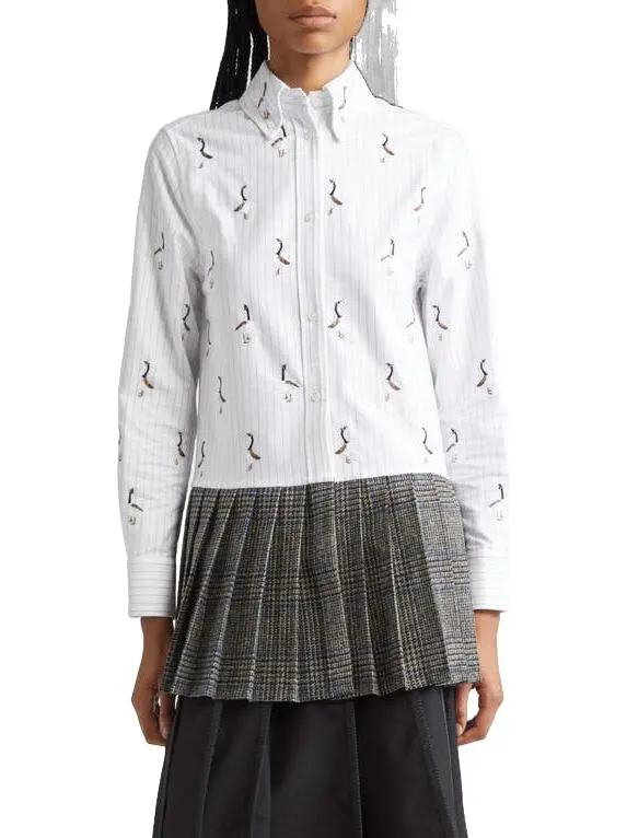 Thom Browne Embroidered Stripe Button-down Shirt - Medium Grey