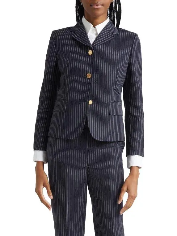 Thom Browne Pinstripe High Twist Wool Sport Coat - Navy