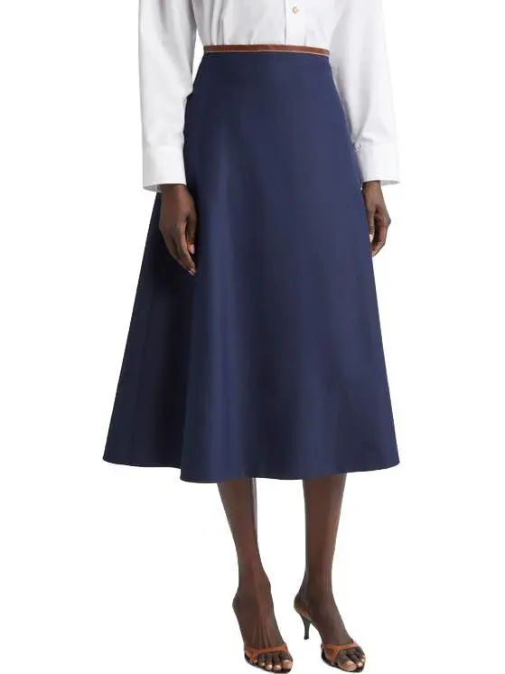 St. John Stretch Gabardine A-line Midi Skirt - Navy