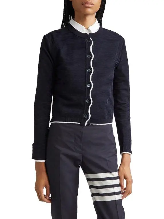 Thom Browne Textured Stitch Virgin Wool Cardigan - Navy
