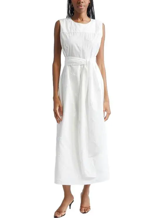 St. John Sequin Embroidered Poplin Midi Dress - Ivory