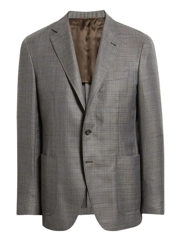 Canali Kei Trim Fit Shadow Plaid Super 130s Wool Sport Coat - Med Beige