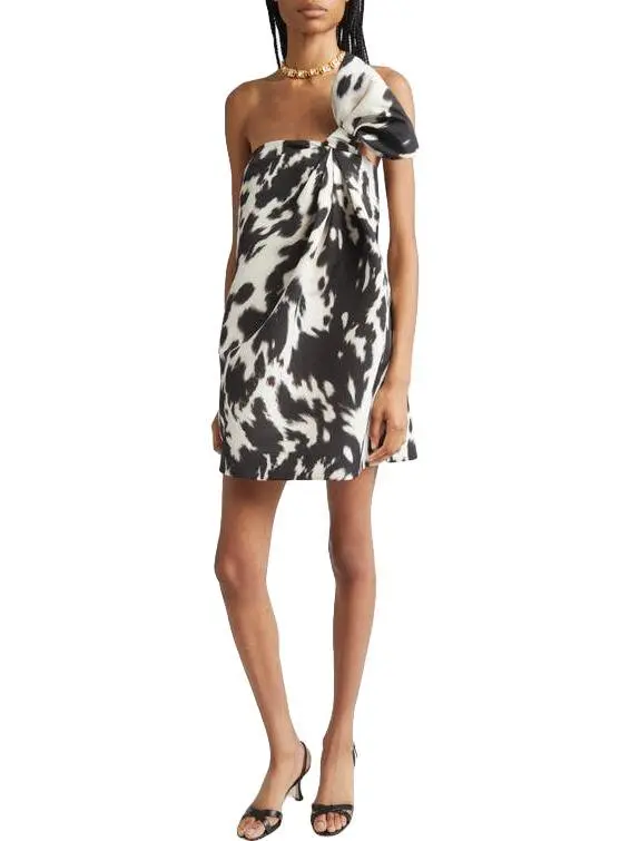 Oscar De La Renta Cow Print Strapless Cocktail Dress - Ecru/black