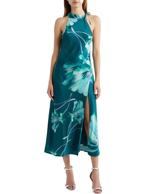 HUTCH Floral Mock Neck Sleeveless Dress - Teal Bloom