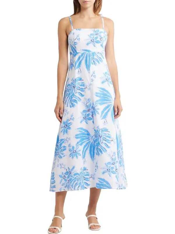 LILLY PULITZER® A-line Linen Midi Dress - Resort White Jet Set Jungle