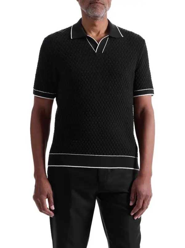 Bugatchi Johnny Collar Basket Stitch Cotton Blend Polo Sweater - Black