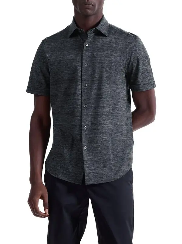 Bugatchi Miles Ooohcotton® Space Dye Short Sleeve Button-up Shirt - Black