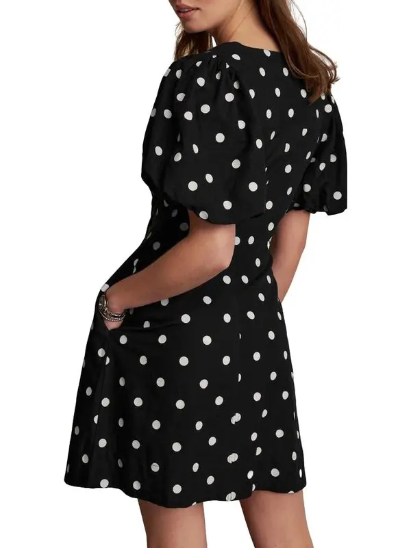 NEXT Puff Sleeve Polka Dot Dress - Black