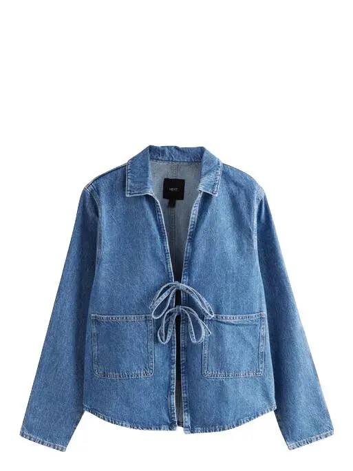 NEXT Front-tie Boxy Denim Jacket - Blue