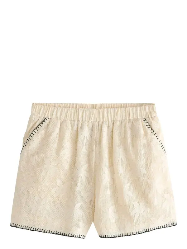 NEXT Palm Jacquard Open Knit Shorts - Neutral