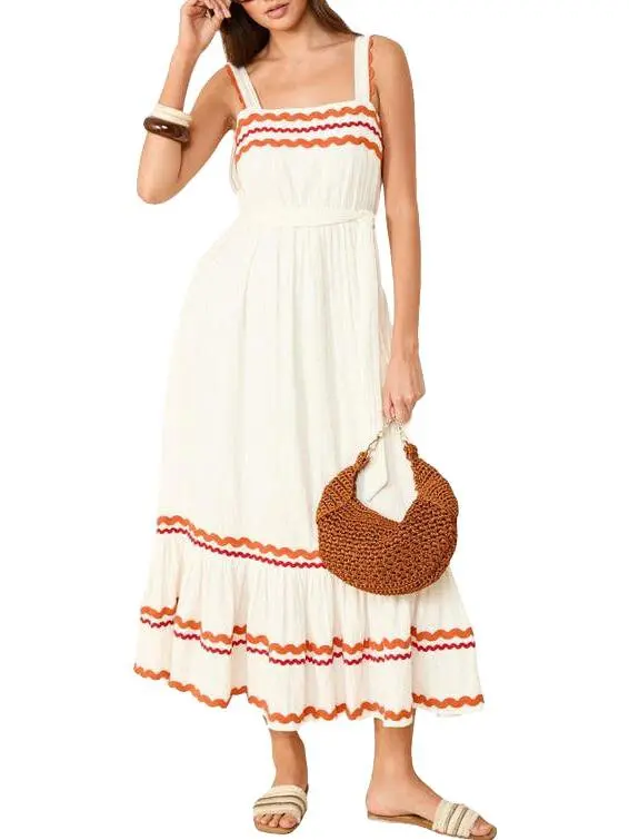 FRIENDS LIKE THESE Rickrack Trim Cotton Maxi Sundress - White