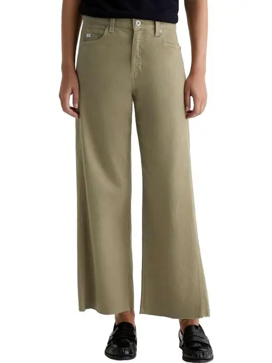 Ag Saige Paneled Wide-leg Jeans With Raw Hem - Dusty Sage