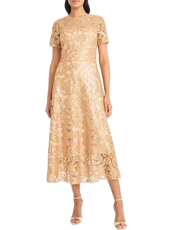 Maggy London Sequin Fit & Flare Cocktail Dress - Caramel