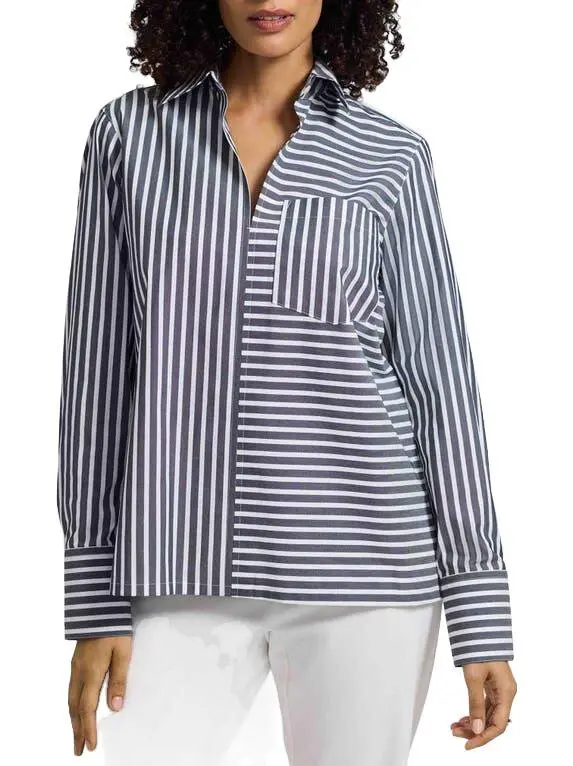 Foxcroft Bella Stripe Popover Top - Black/white
