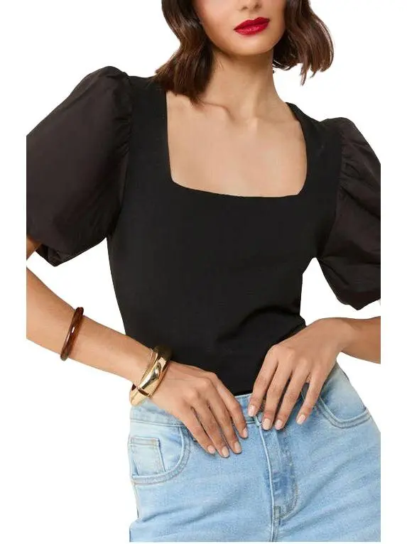 FRIENDS LIKE THESE Mixed Media Knit Top - Black