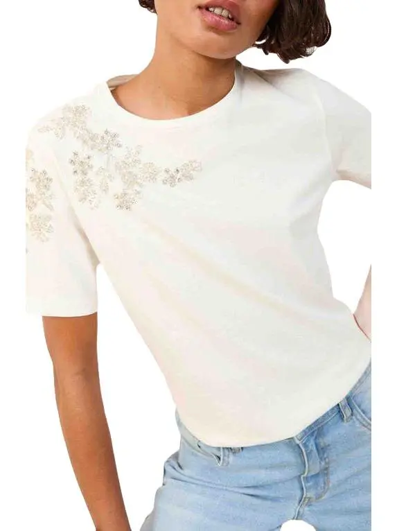 FRIENDS LIKE THESE Embellished Cotton T-shirt - Cream