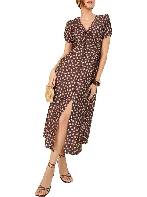 FRIENDS LIKE THESE Polka Dot Fit & Flare Midi Dress - Brown