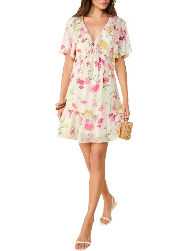 FRIENDS LIKE THESE Floral Chiffon Mini Dress - White