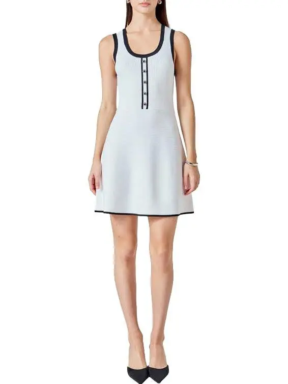 Endless Rose Contrast Trim Knit Sleeveless Dress - White/black