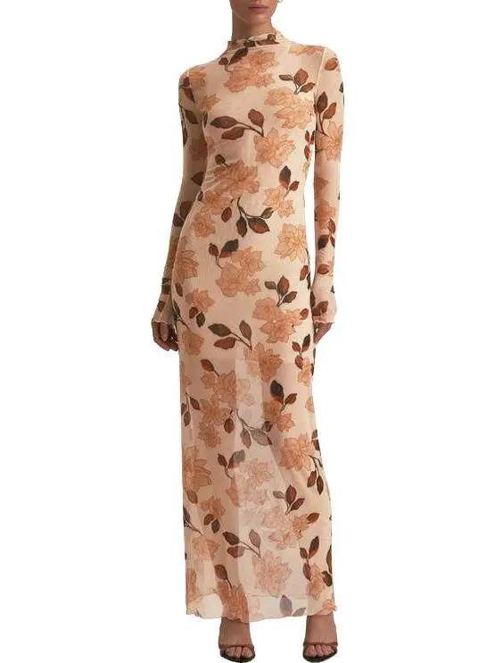 FAVORITE DAUGHTER Floral Mesh Maxi Dress - Bare Roses