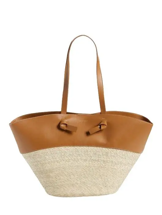Altuzarra Large Knot Straw & Leather Tote - Canyon