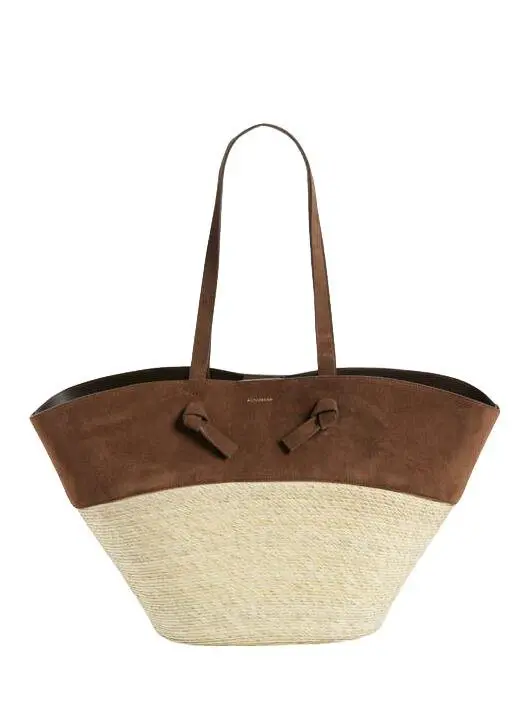 Altuzarra Large Knot Straw & Leather Tote - Chocolate