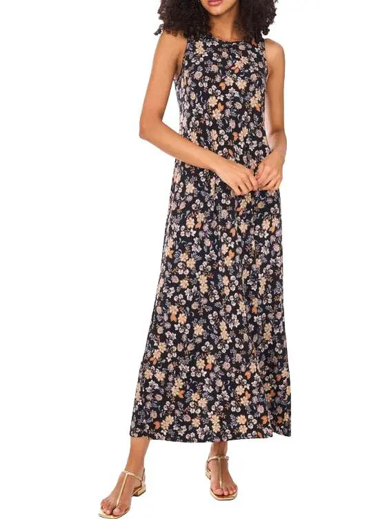 Vince Camuto Floral Sleeveless Jersey Maxi Dress - Rich Black